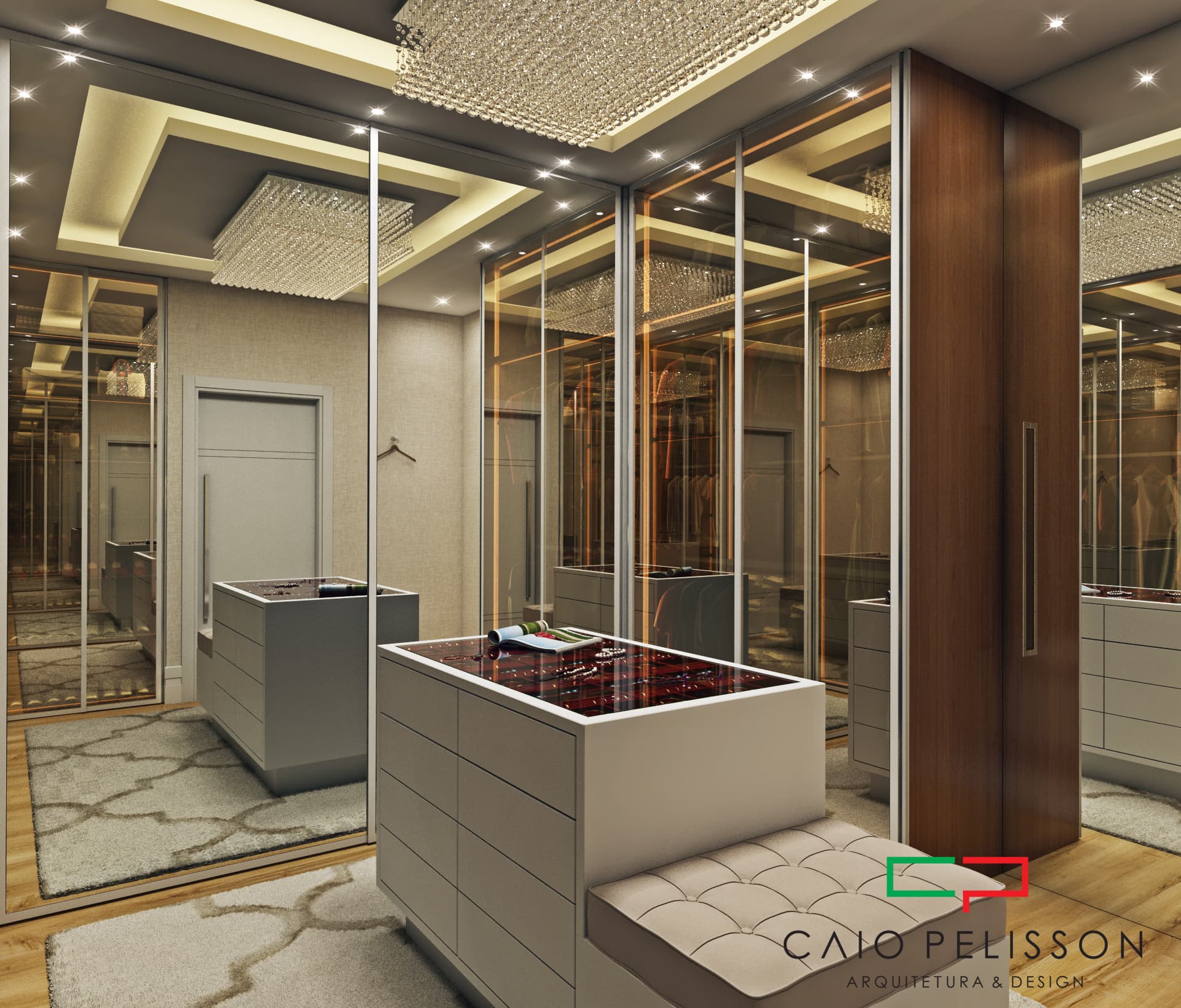 Closet de Luxo com Portas de Vidro e Bancada Central - Italico Special ...