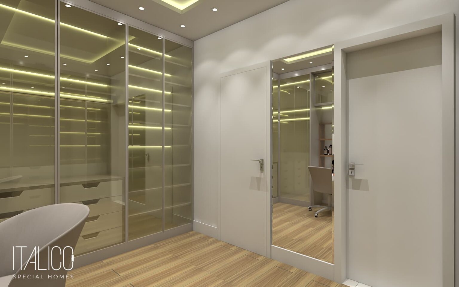 Closet Planejado no Estilo Neoclássico com Iluminação e Espelhos ...