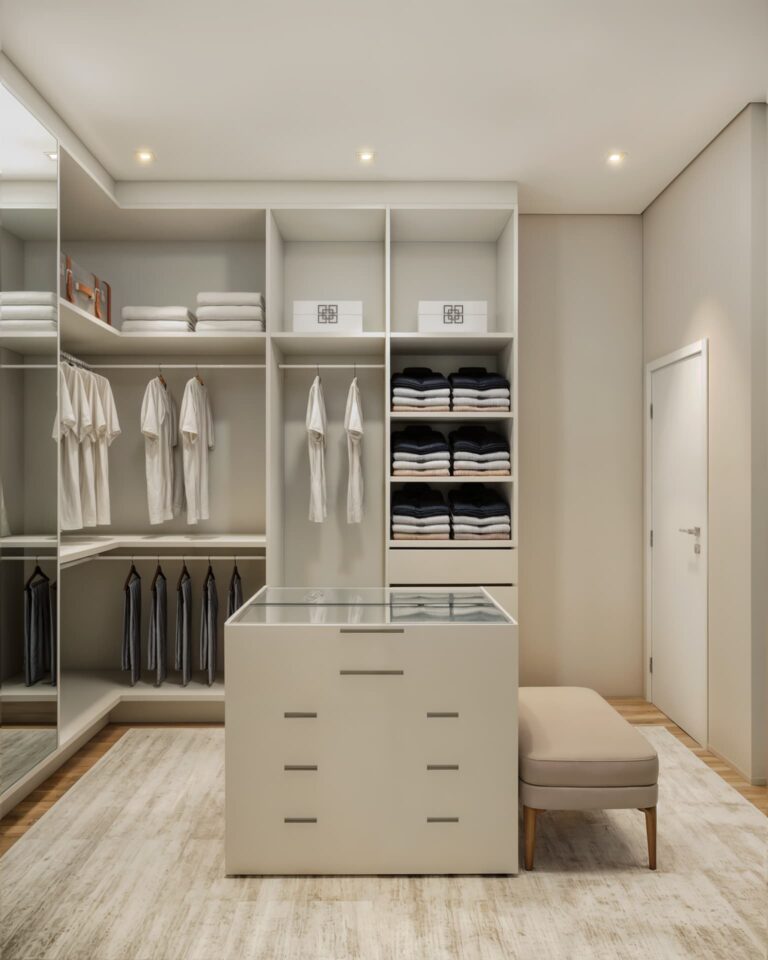 Closet Tradicional com Espelho e Armário Branco - Italico Special Homes