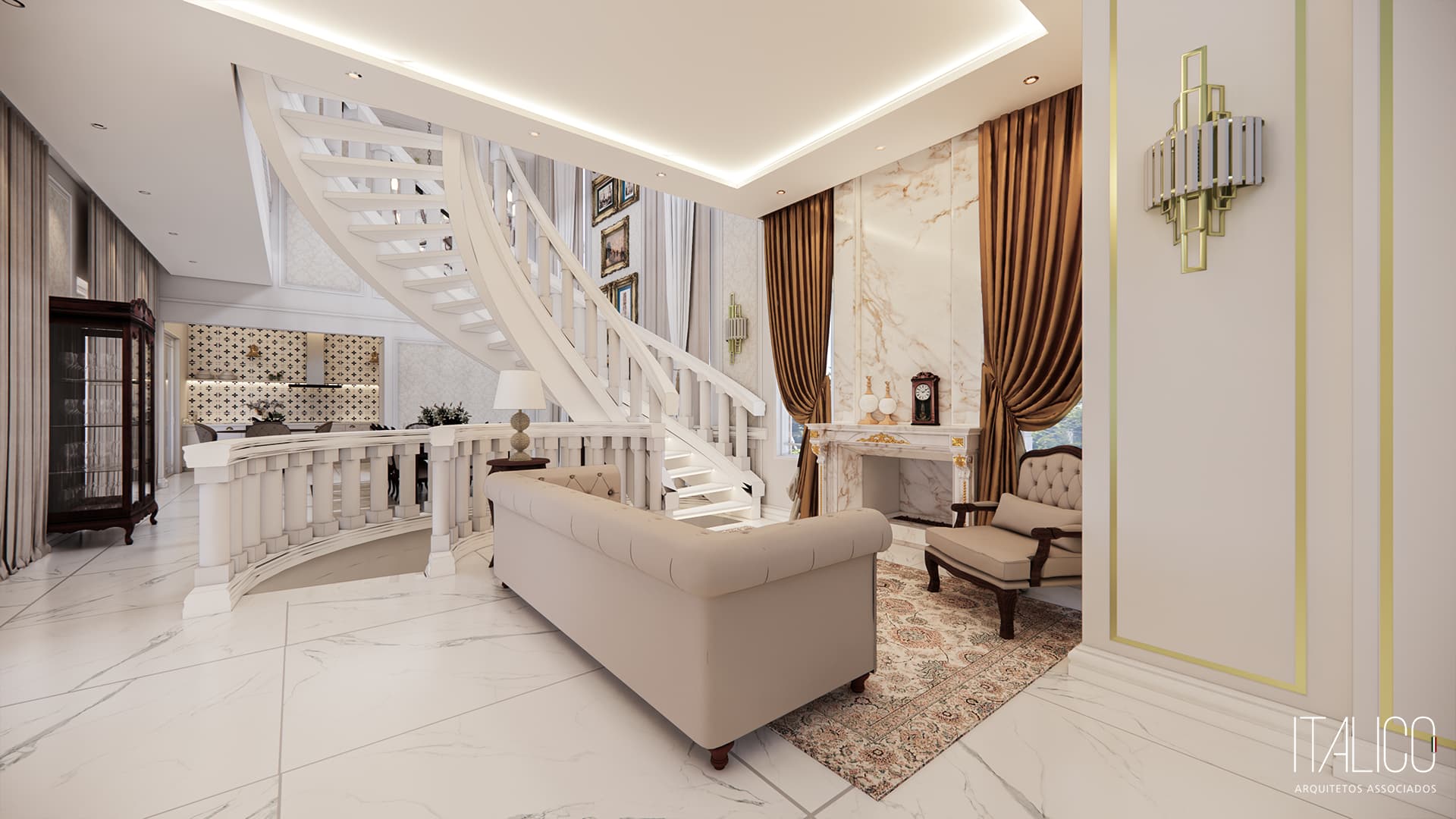 Sala Clara com Lareira em Mármore - Italico Special Homes